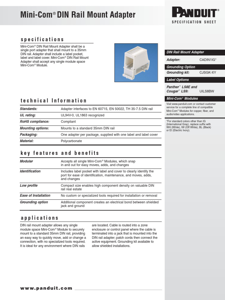 Mini-Com DIN Rail Mount Adapter: Specifications | PDF | Electrical ...