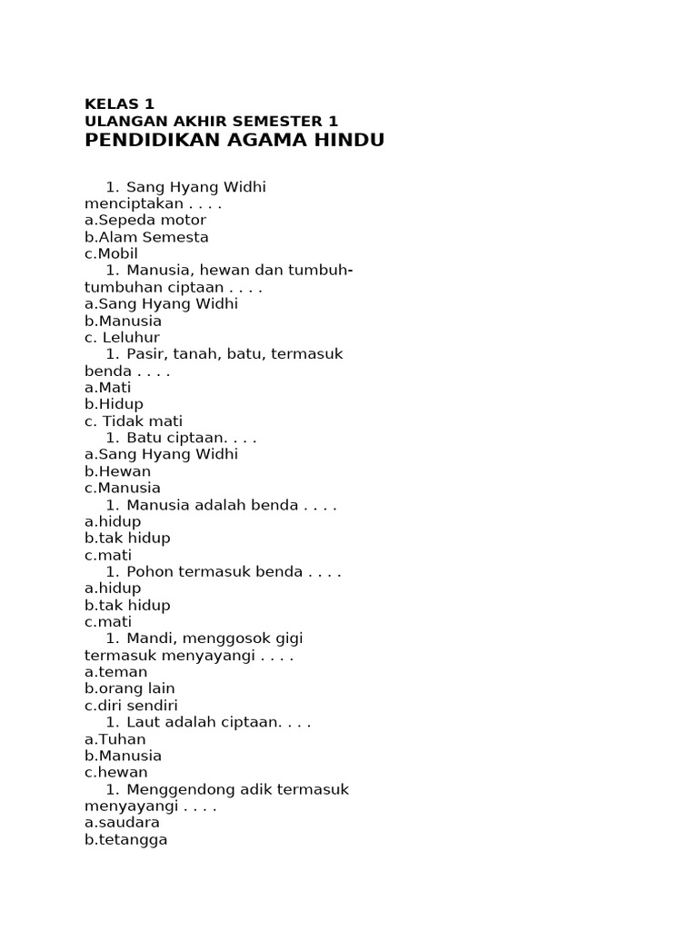 Latihan Soal Agama Hindu 2 | PDF