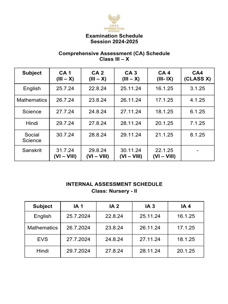 Session 2024-25 - Examination Schedule 2 | PDF