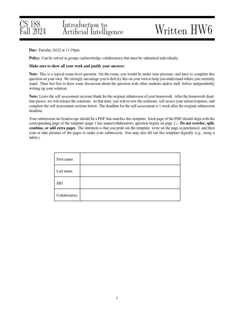 cs188 Fa24 hw6 Template | PDF | Theoretical Computer Science | Applied Mathematics