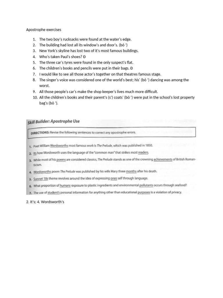 Apostrophe Exercises | PDF
