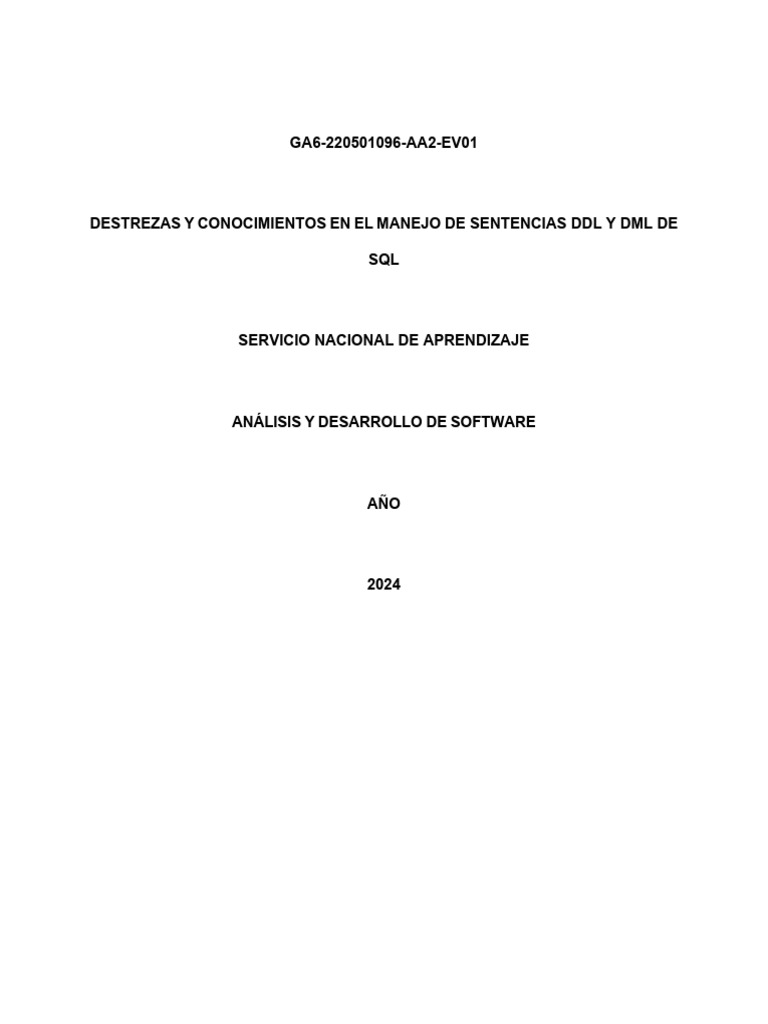 Manejo de Sentencias DDL y DML en SQL | PDF | SQL | Bases de datos