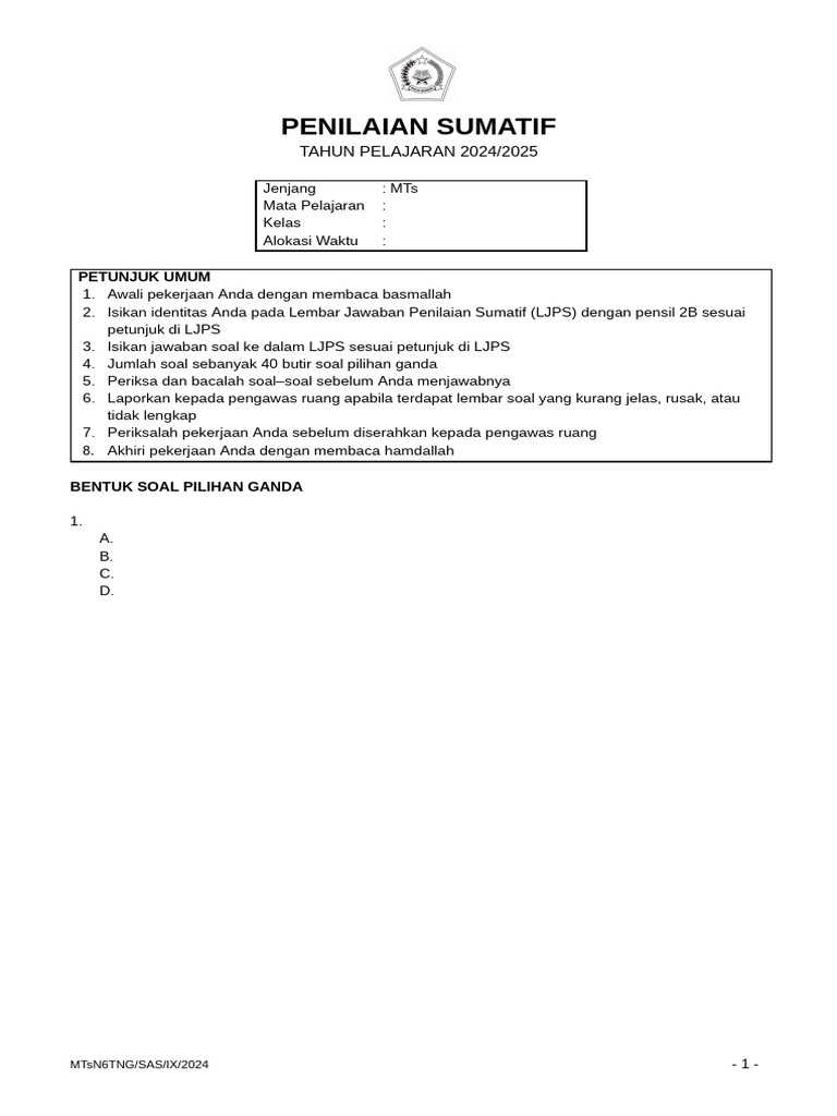 Format Naskah Soal | PDF
