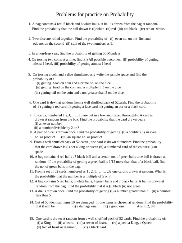 Problems For Practice On Probability | PDF | Probability | Probability ...