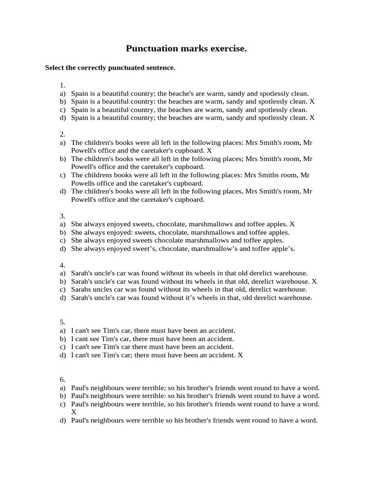 Punctuation Marks Exercise | PDF | Cuisine | Confectionery