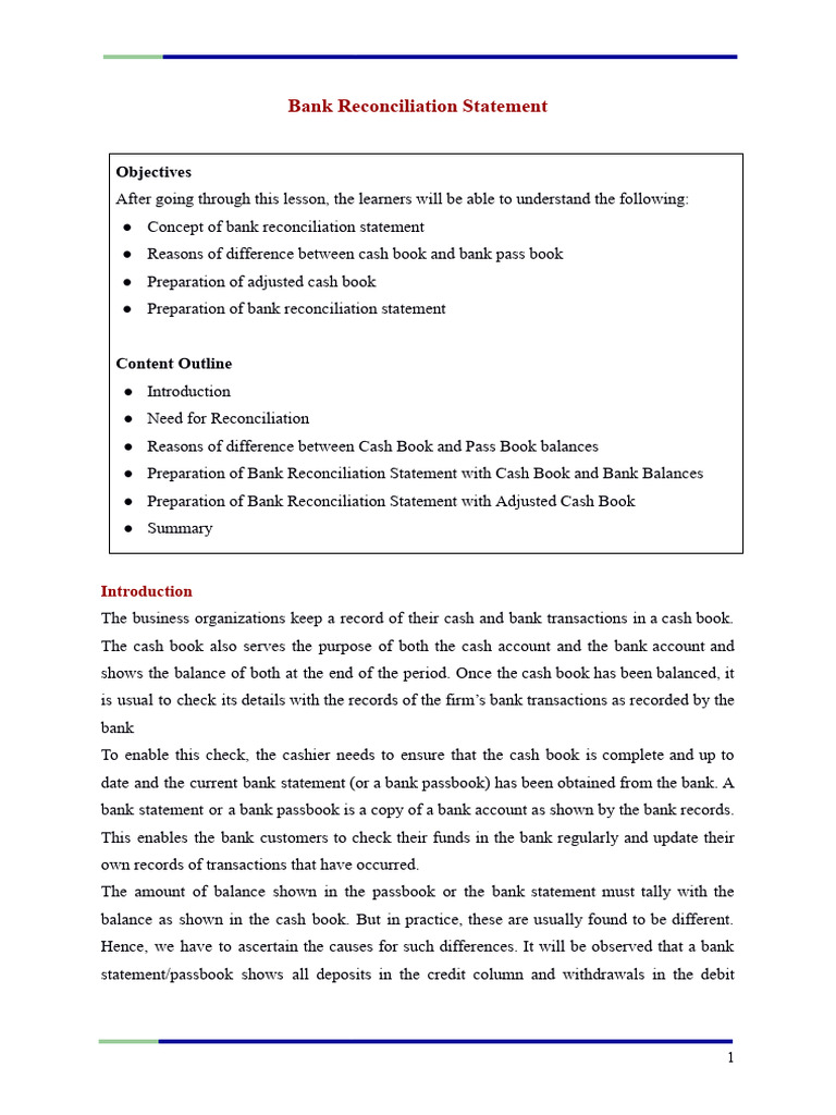Bank Recocilation Statement | PDF | Banks | Overdraft