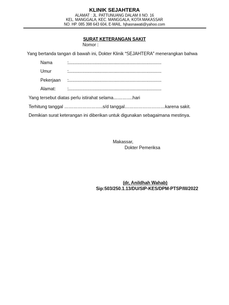 Surat Keterangan Sakit | PDF