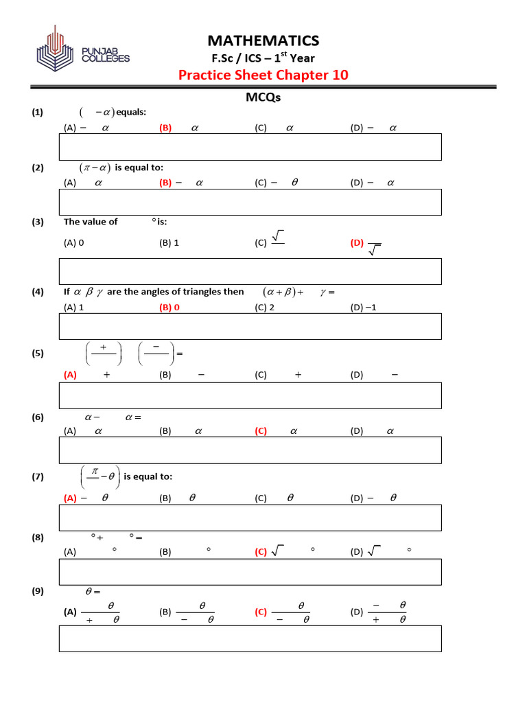 Math Practice Sheet P-1-Ch.10 | PDF | Euclid | Mathematical Analysis