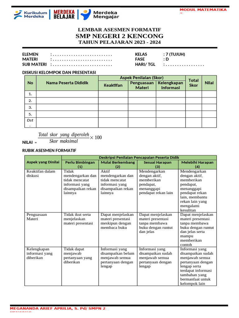 Lembar Asesmen Formatif | PDF
