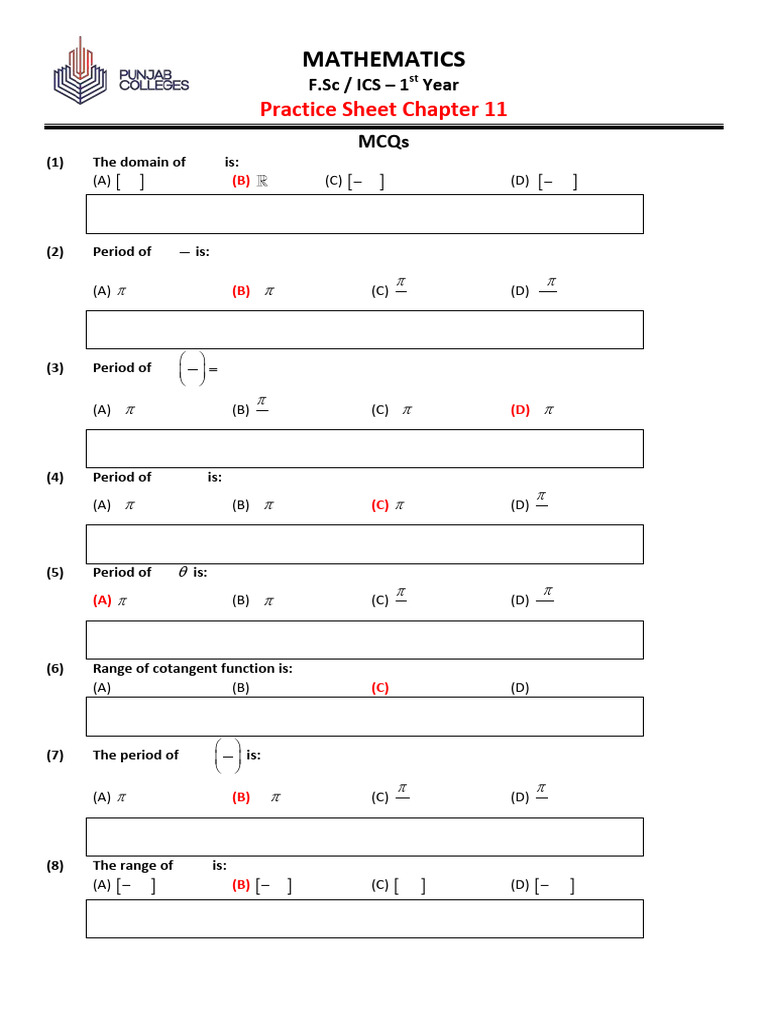 Math Practice Sheet P-1-Ch.11 | PDF | Trigonometric Functions | Elementary Mathematics