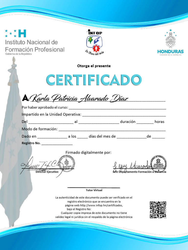 Certificado INFOP Reg No 1988355 | PDF