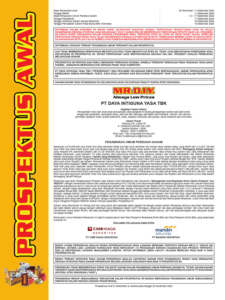 Httpscorporate Id - Mrdiy.comprospektus FileMRDIY Bahasa Prospektus Awal Nov24.PDF 2 | PDF