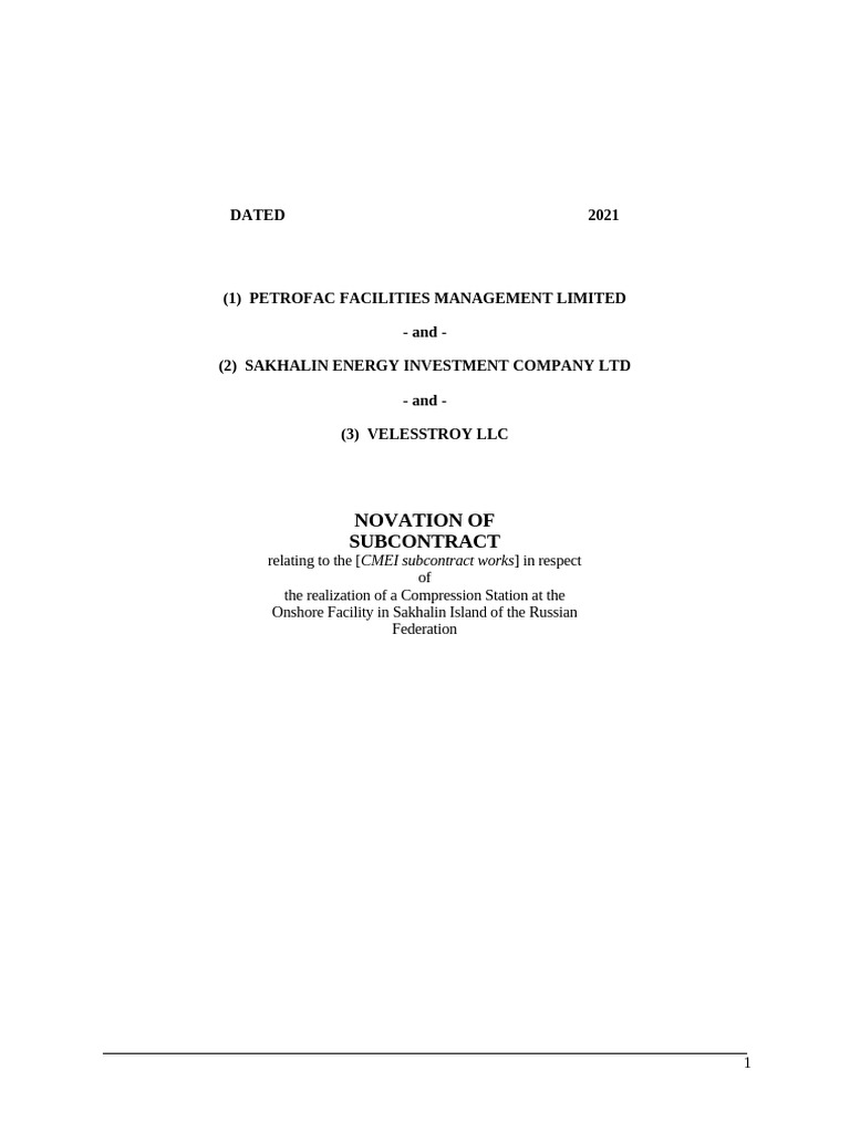 VLS Novation Deed - PM 23 July 2021 | PDF | Indemnity | Subcontractor