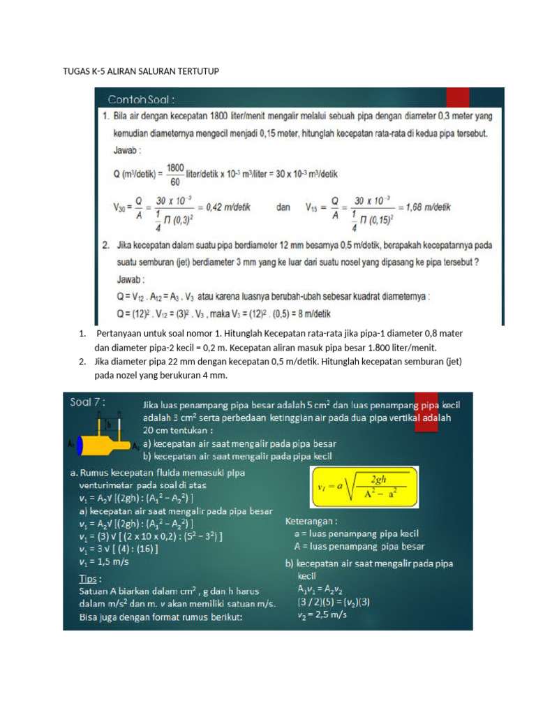 TUGAS K-5 Aliran Saluran Tertutup Kls ABF. | PDF