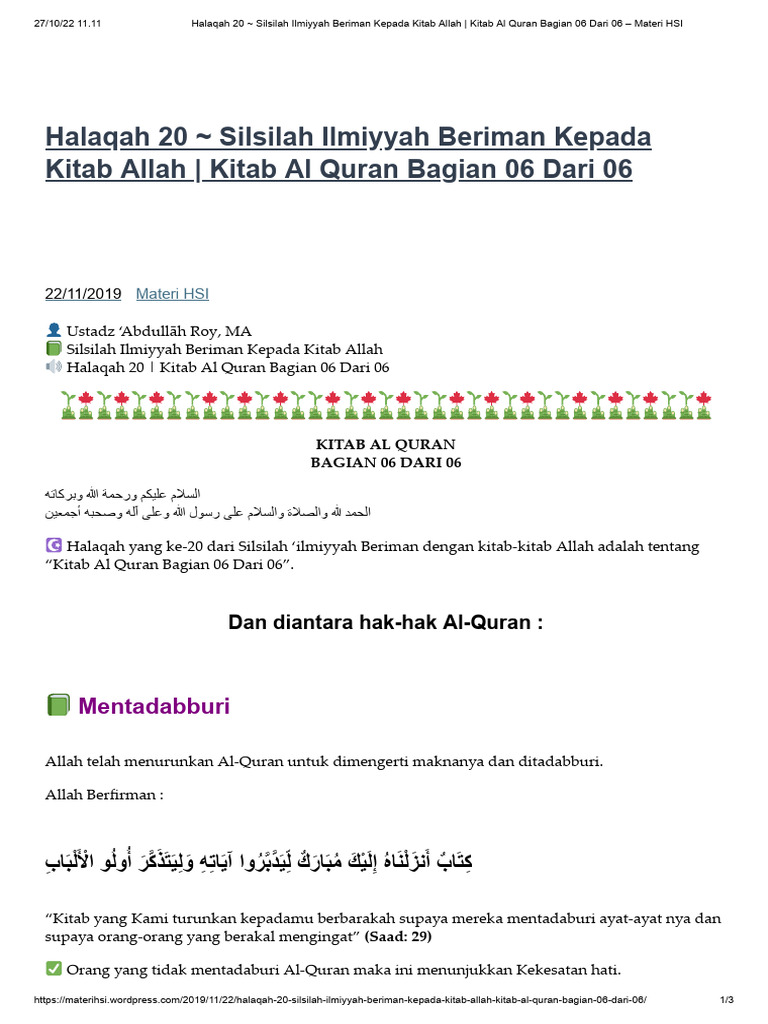 20 Kitab Al Quran Bagian 06 Dari 06 - Materi HSI | PDF
