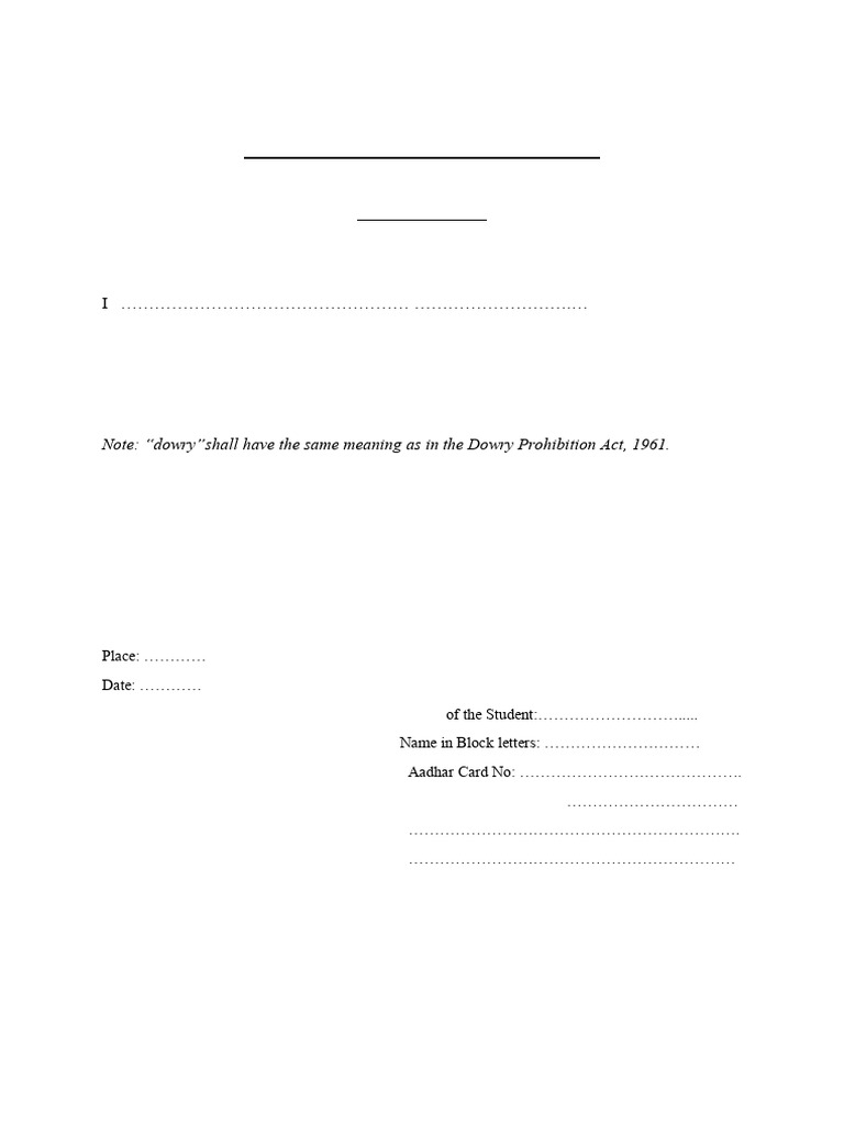 Undertaking by Student - Dowry | PDF