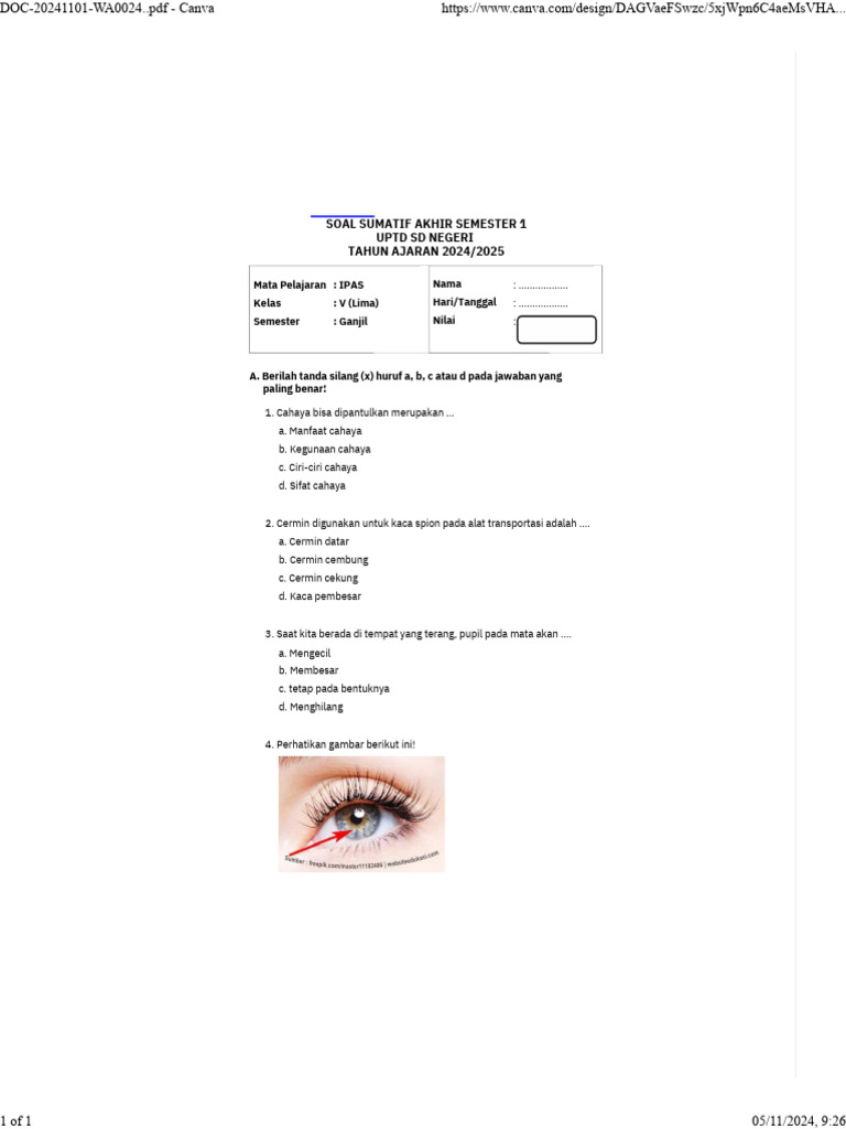 Soal Ipas Kls 5 SM 1 | PDF