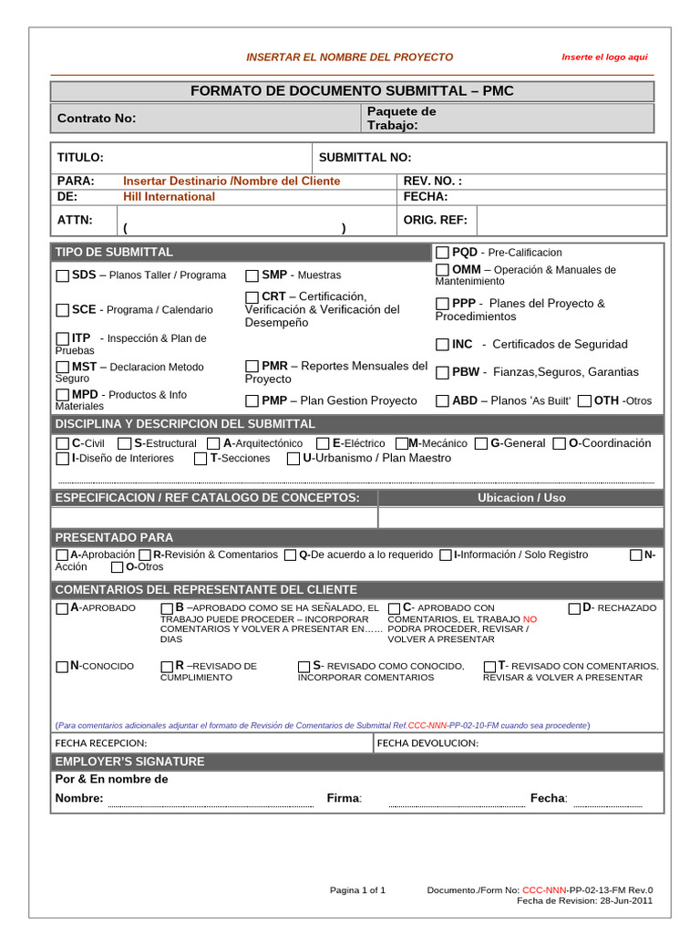 Formato de Submittal PMC para Proyectos | PDF