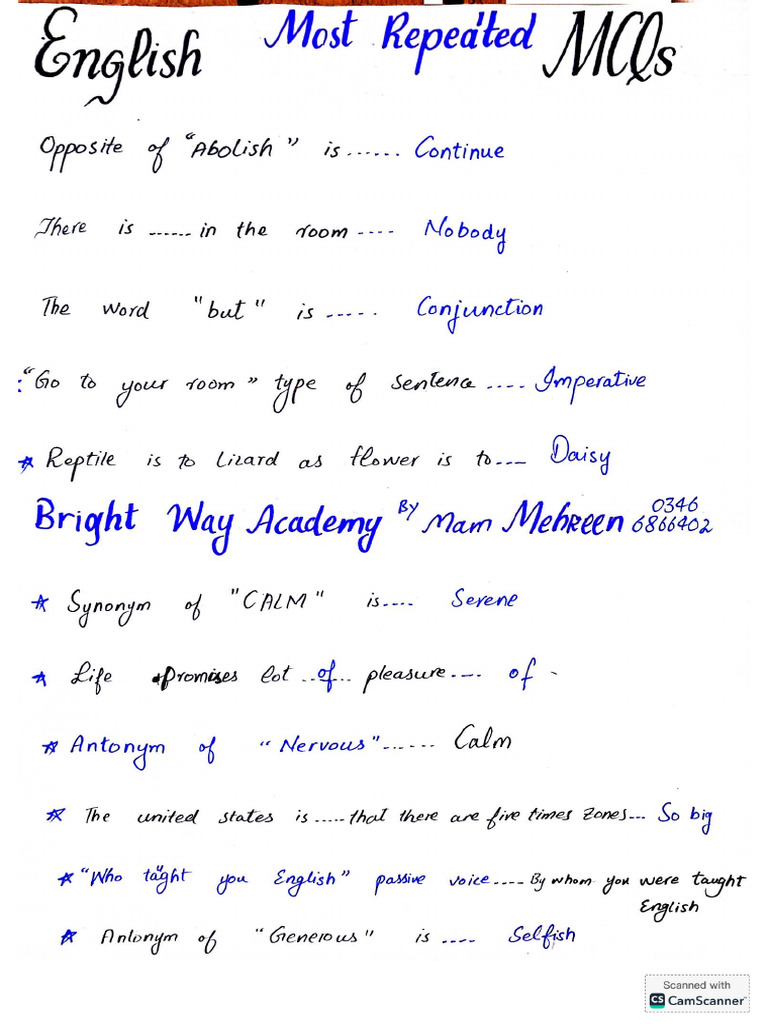 English Repeated Questions For S&GAD, Assistant Police, Junior Traffic ...