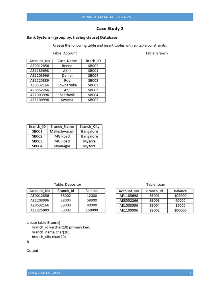 DBMS Case-2 | PDF | Databases | Deposit Account