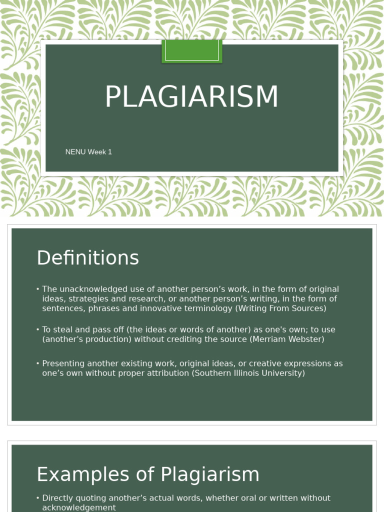Plagiarism PPT Nenu WK 1 | PDF | Plagiarism | Human Communication
