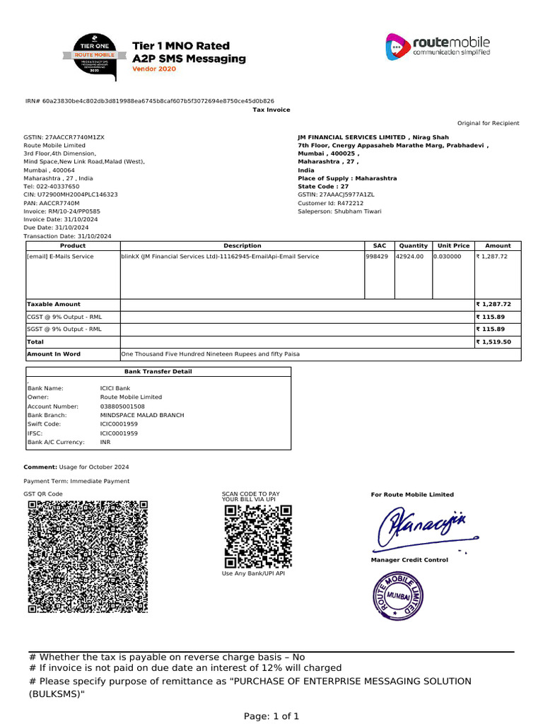 Invoice RM 10-24 PP0585 | PDF | Invoice | Banks
