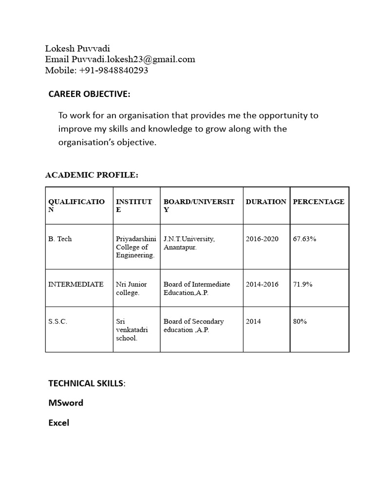 Non-Voice Process Resume for Freshers | PDF