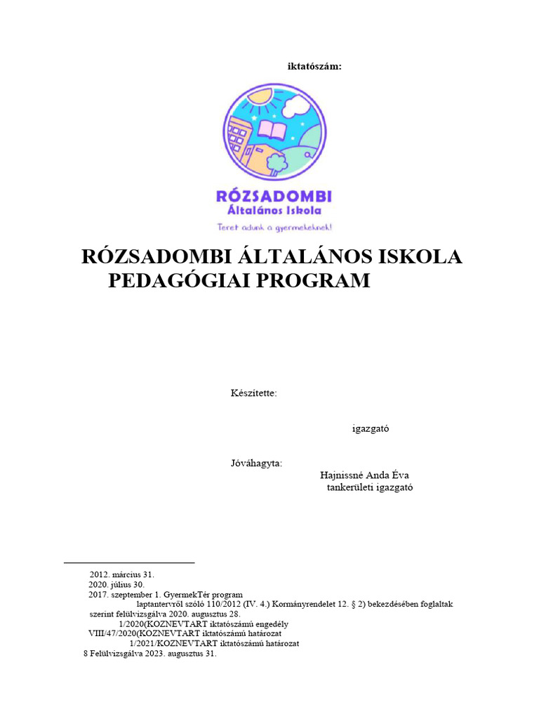 Rózsadombi ÁltIsk - PP - 20230901 | PDF