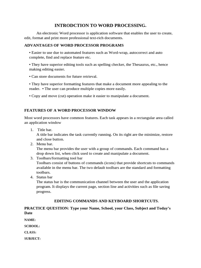 Introdction To Word Processing Ss1to Ss3 | PDF | Window (Computing ...