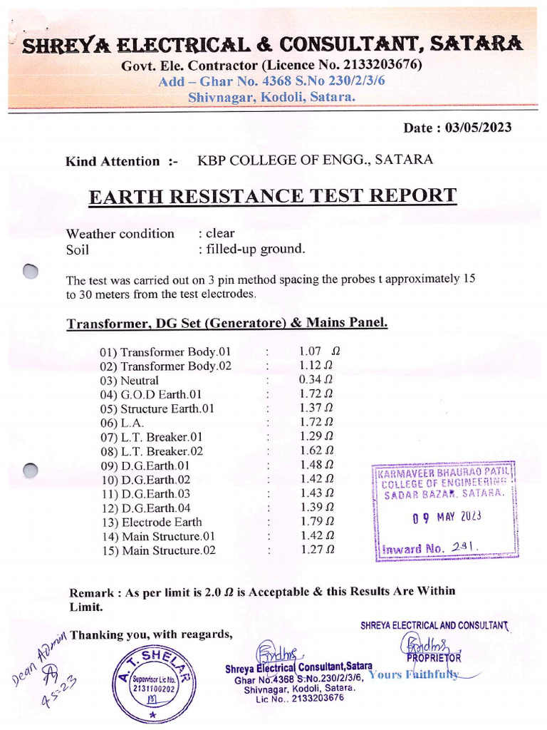 Earth Resistance Test Report | PDF
