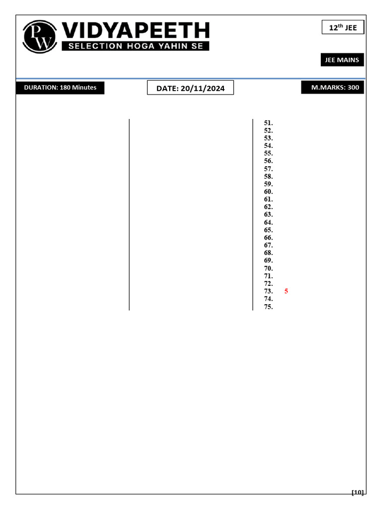 Class 11th Answer Key - 01 | PDF