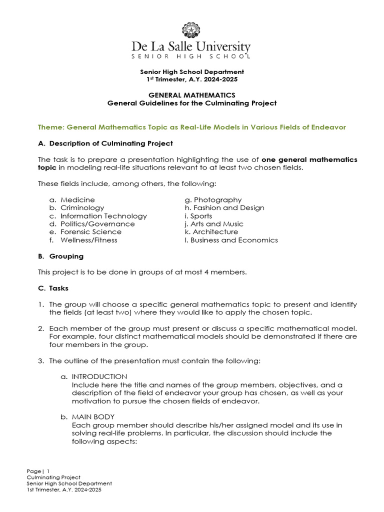 Gen Math Culminating Project Guidelines AY 2024-2025 | PDF ...