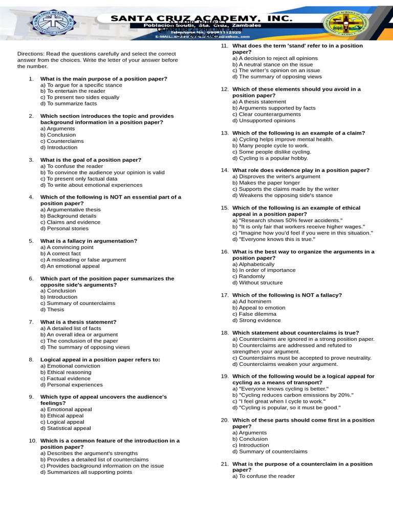 Final Q2 PRELIM EXAM 2024-2025 | PDF | Argument | Fallacy