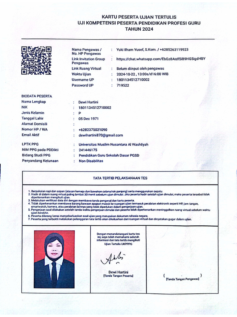 Kartu Ujian - Dewi Hartini | PDF