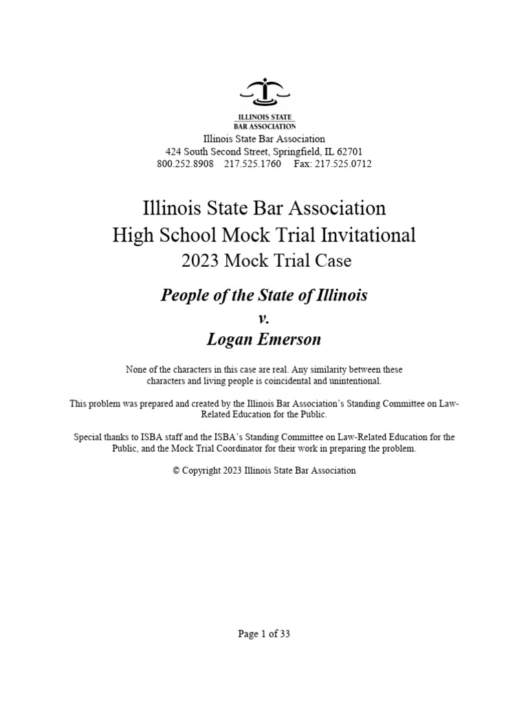 2023 ISBA High School Mock Trial Problem | PDF | Burden Of Proof (Law ...