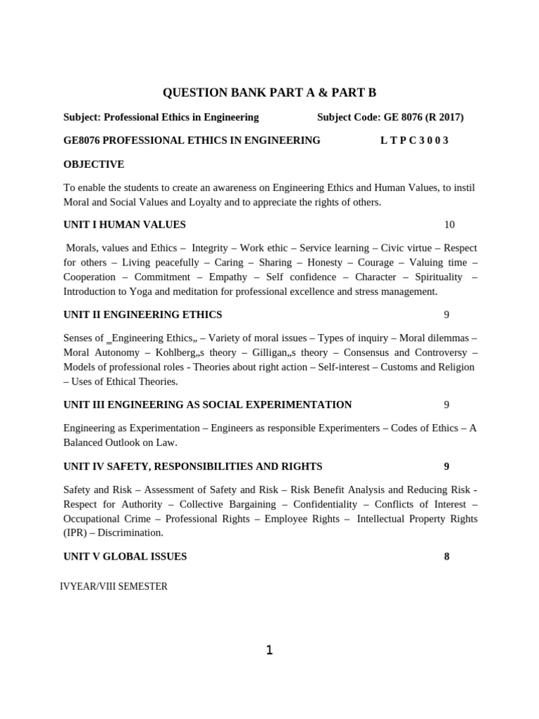 Ge8076 Professional Ethics in Engineering | PDF | Morality | Autonomy