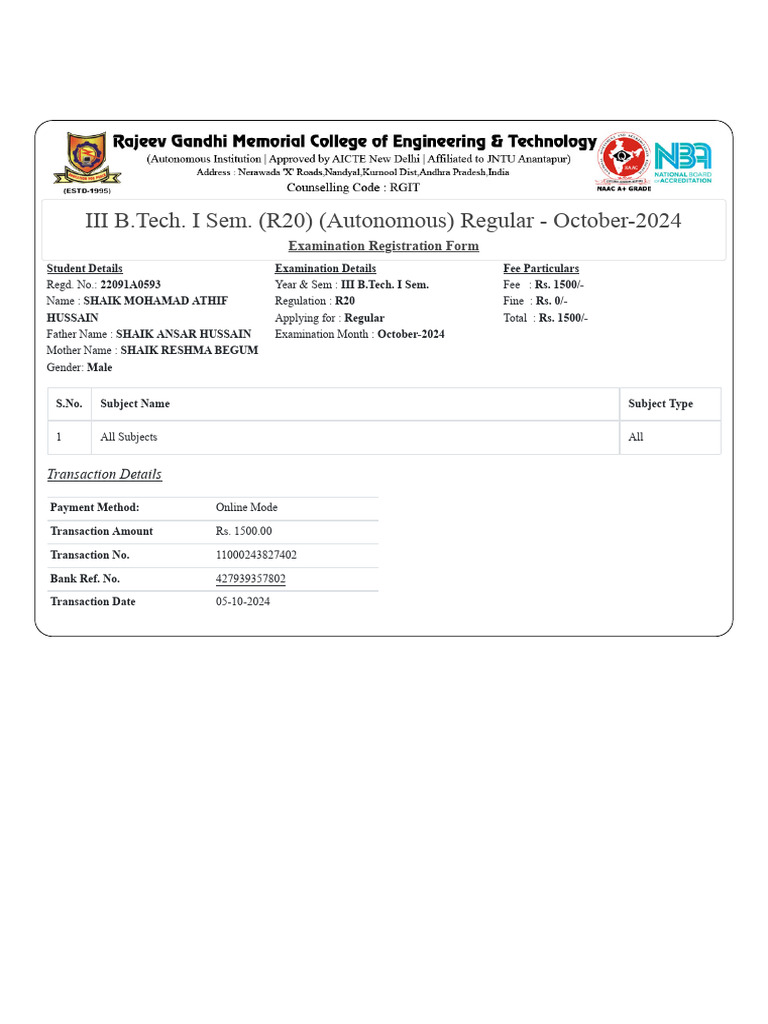 RGMCET - Examination Portal | PDF