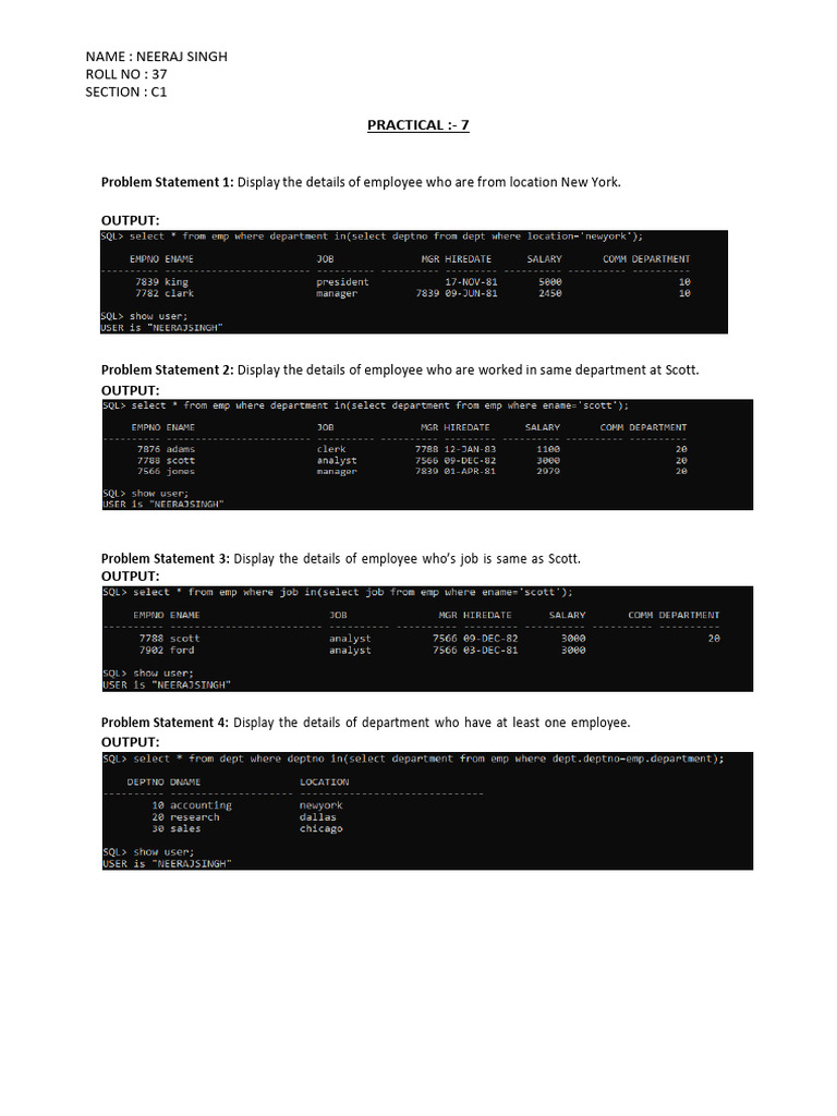 Practical 7 Neeraj-Dbms. | PDF