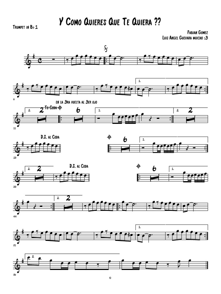 Partitura de "Como Quieres Que Te Quiera" | PDF