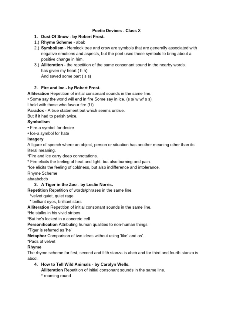 Poetic Devices - Class X | PDF | Poetry | Rhyme