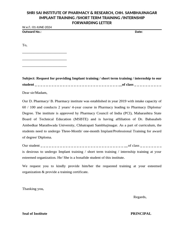 SSIPR-T & P-02-Inplant-training-forwarding-letter-1 | PDF