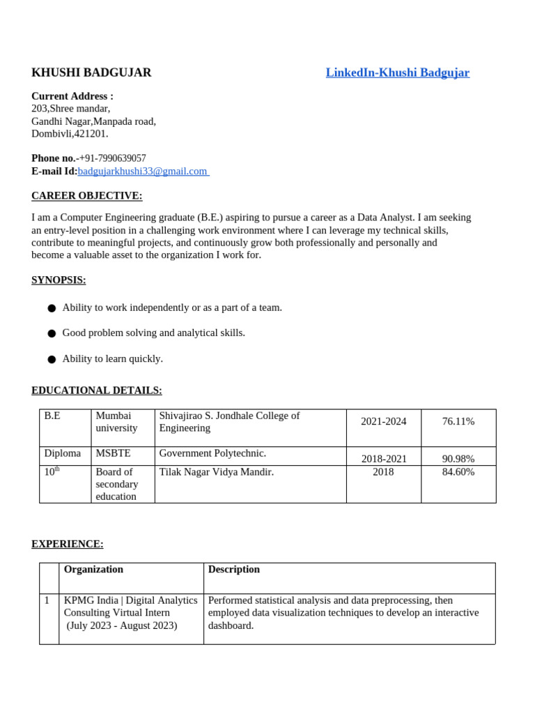 Khushi Badgujar | PDF | Computing | Information Technology Management