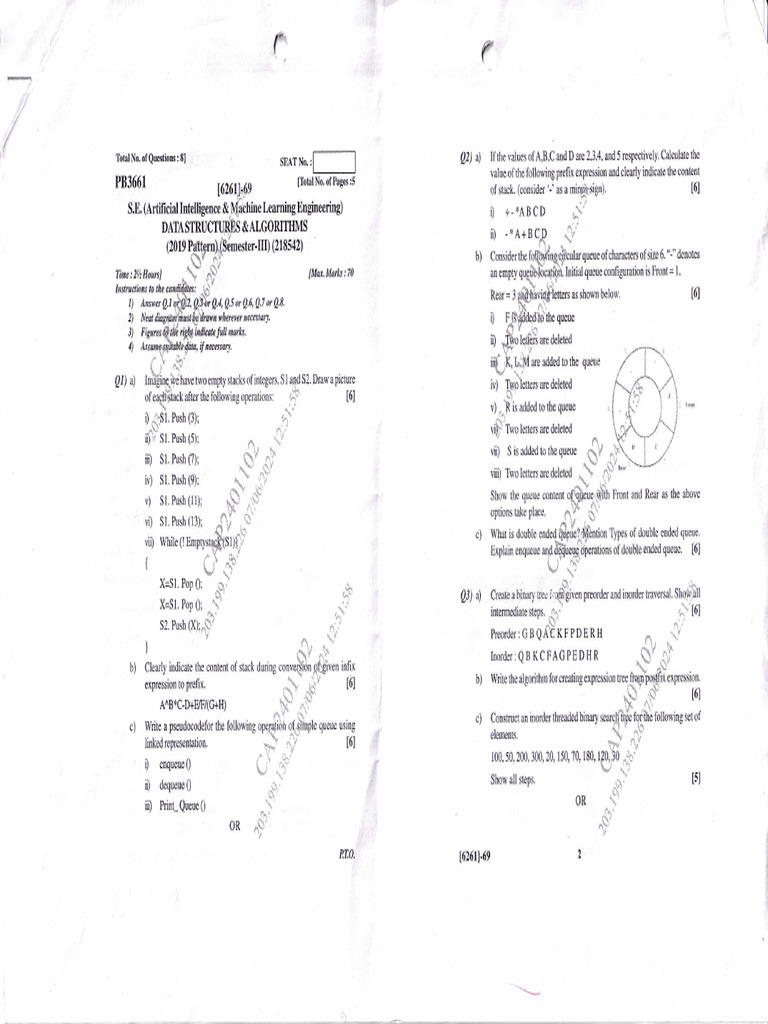DSA ESE Paper 1 - 20240828 - 0001 | PDF | Algorithms And Data Structures