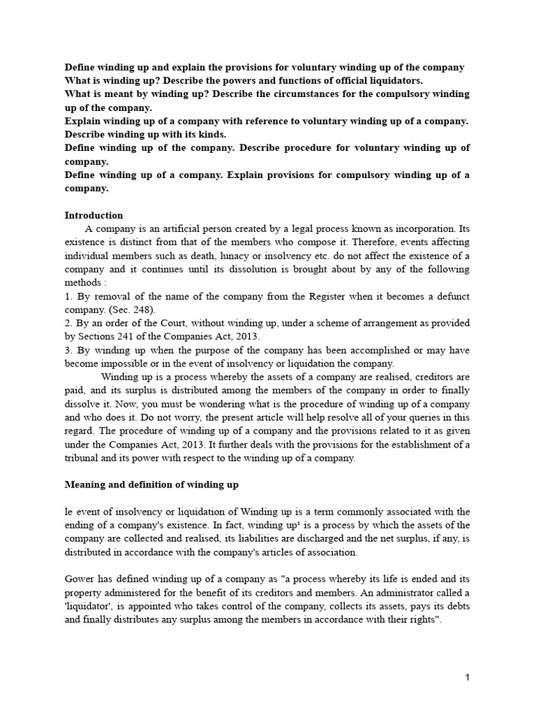Winding Up | PDF | Liquidation | Bankruptcy