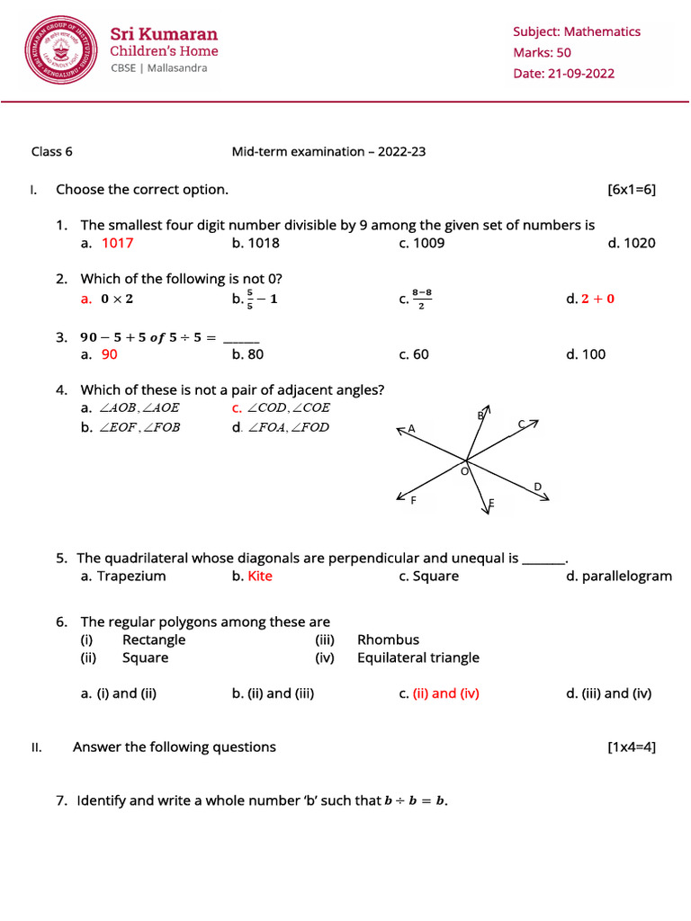6th Grade Question Papers | PDF | Rectangle | Euclidean Geometry