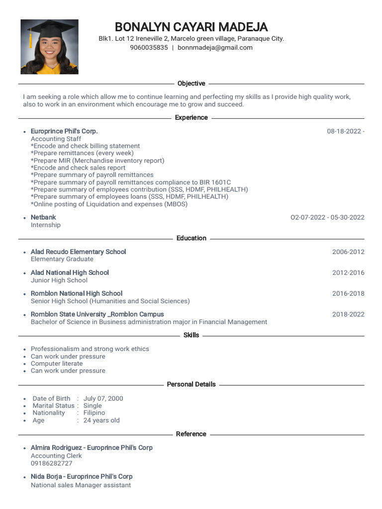 Resume Bona Lyn Made Ja | PDF | Financial Services | Business