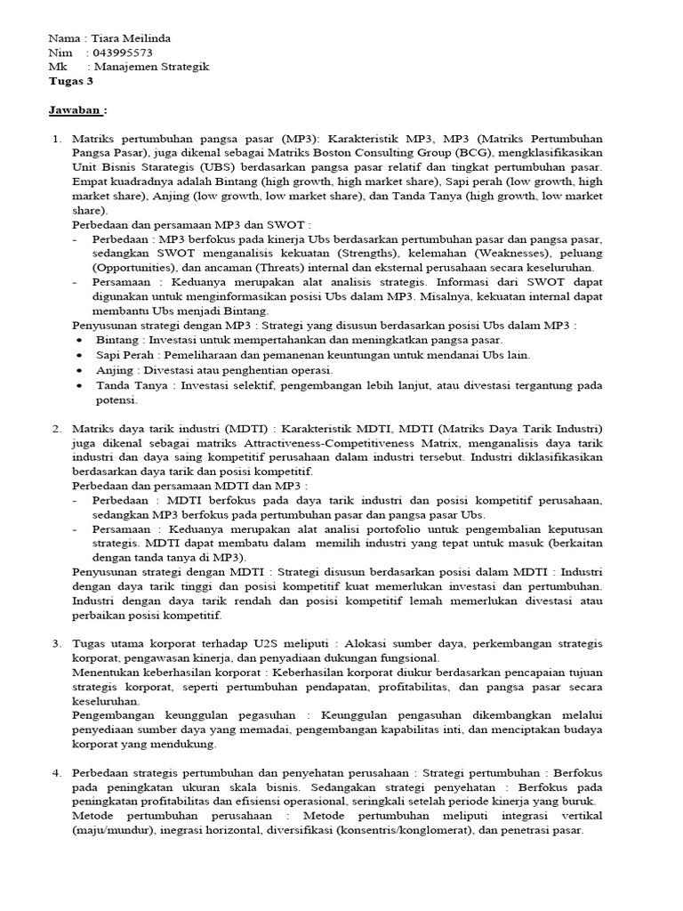 Tugas 3 Manajemen Strategik Tiara | PDF