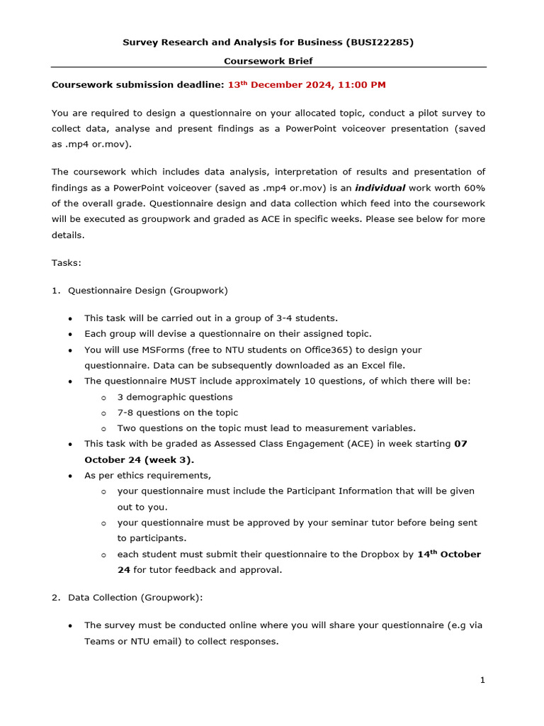 Coursework Brief | PDF | Survey Methodology | Questionnaire