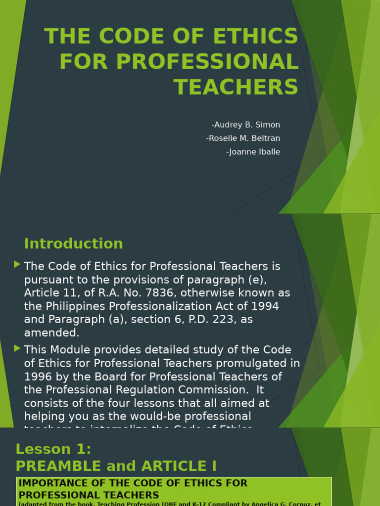 Code of Ethics for Professional Teachers | PDF | Teachers | Profession