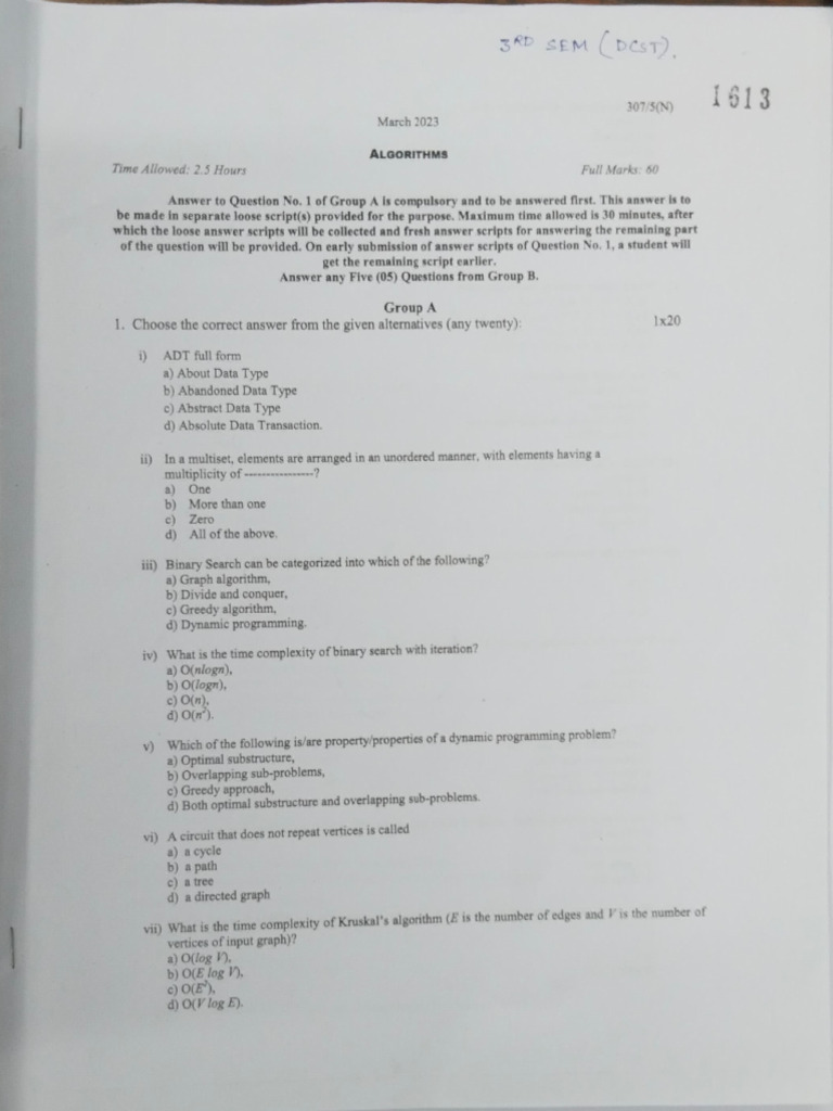 2nd Year 3rd Sem (2023) Question Paper | PDF